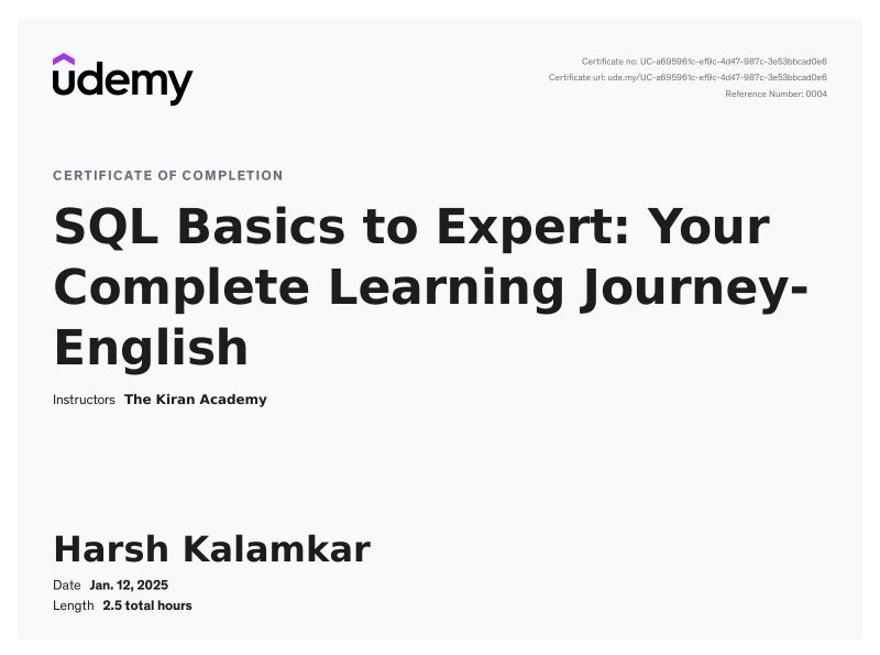 #sql #database #learning #udemy | Harsh Kalamkar #sql #database #learning #udemy | Harsh Kalamkar