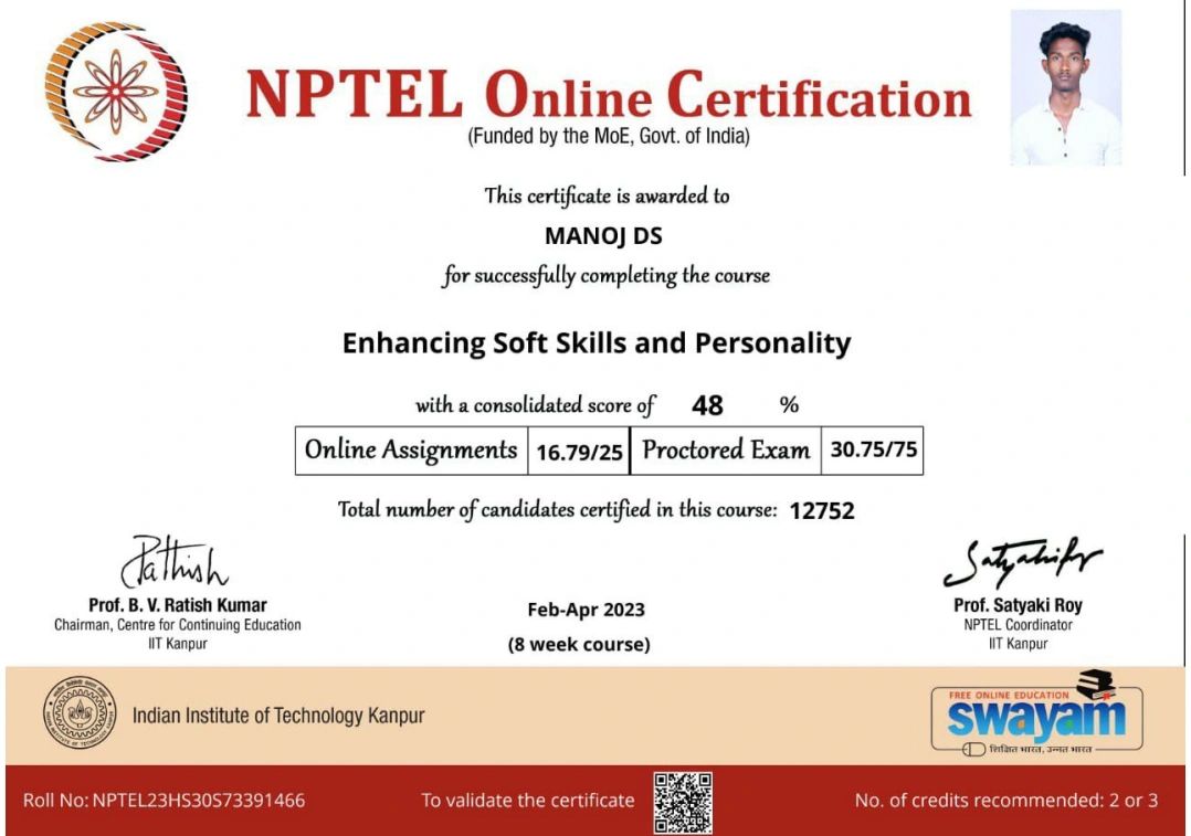 #softskills #personalitydevelopment #nptel #continuouslearning… | MANOJ D S #softskills #personalitydevelopment #nptel #continuouslearning… | MANOJ D S