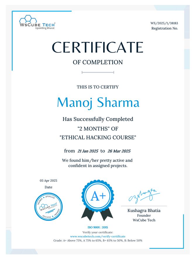 Just completed an Ethical Hacking certification! | Manoj Sharma | 10 ... Just completed an Ethical Hacking certification! | Manoj Sharma | 10 ...