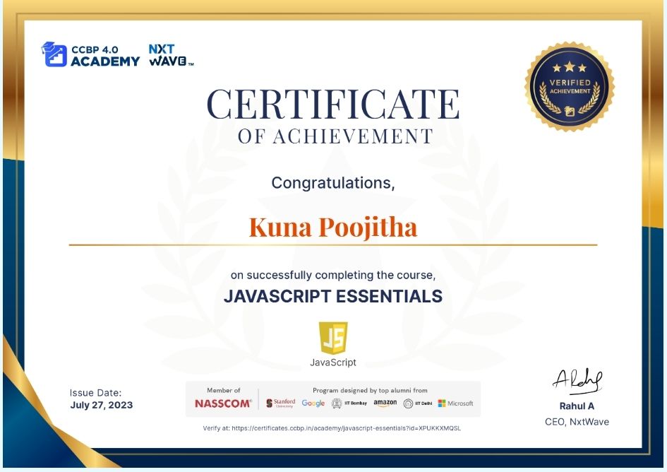 Poojitha Kuna on LinkedIn: #nxtwave #ccbp #nxtwaveccbp #javascript #ccbp4 Poojitha Kuna on LinkedIn: #nxtwave #ccbp #nxtwaveccbp #javascript #ccbp4