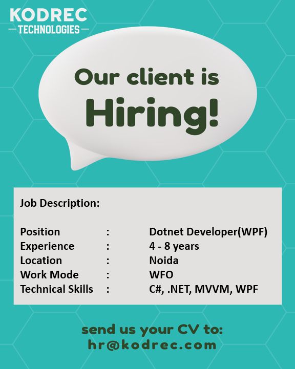 #DotnetDeveloper #WPF #CSharp #MVVM #NoidaJobs #ITJobs #HiringNow # ... #DotnetDeveloper #WPF #CSharp #MVVM #NoidaJobs #ITJobs #HiringNow # ...