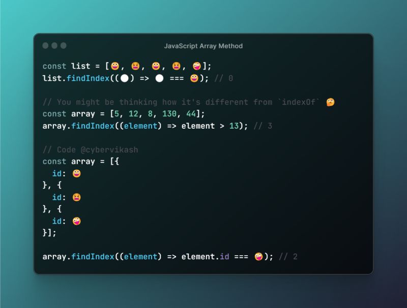 Array.findIndex(): The index of the first element in the array | Vikash ... Array.findIndex(): The index of the first element in the array | Vikash ...