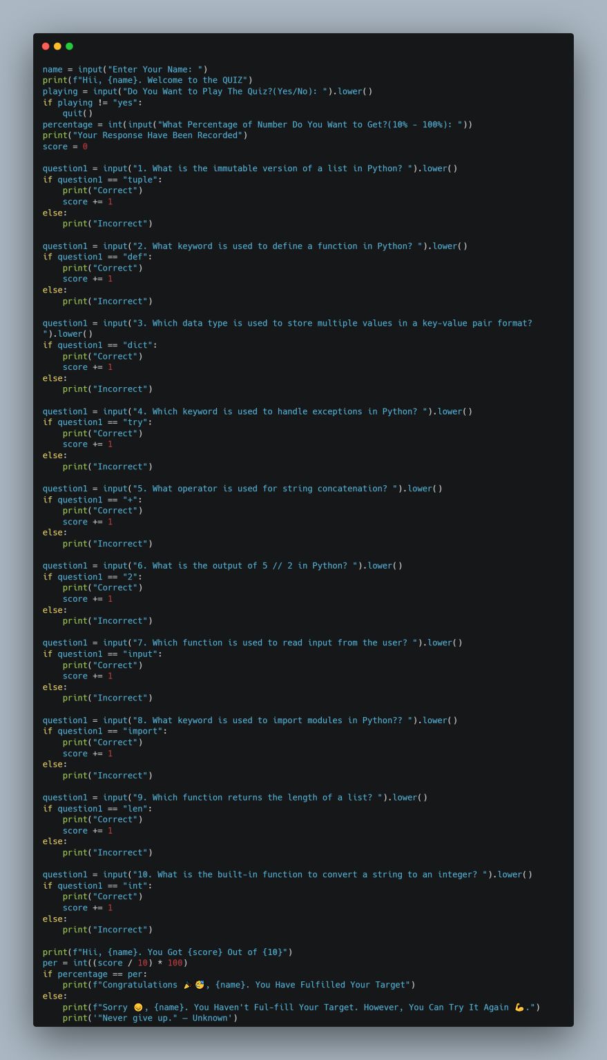 My Latest Python Code for Quiz | Plabon Rahman posted on the topic ... My Latest Python Code for Quiz | Plabon Rahman posted on the topic ...