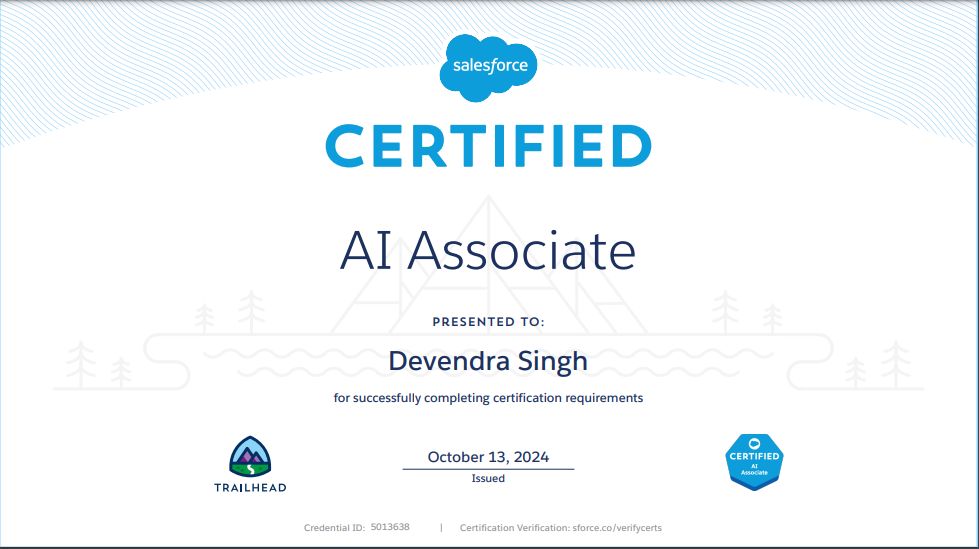 Devendra Singh on LinkedIn: #salesforce #ai #certification # ... Devendra Singh on LinkedIn: #salesforce #ai #certification # ...