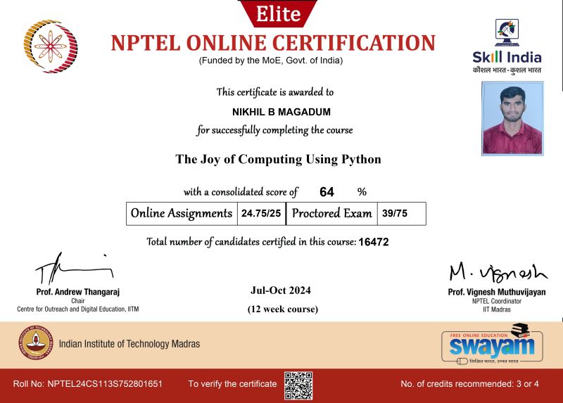 Nikhil Magadum on LinkedIn: #pythoncomplete #nptel #codingjourney Nikhil Magadum on LinkedIn: #pythoncomplete #nptel #codingjourney