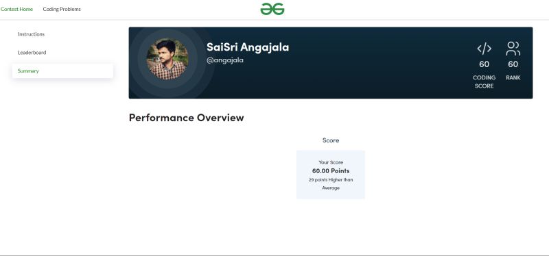 GeeksforGeeks contest-134 solved 3/4 problems | SaiSri Angajala posted ... GeeksforGeeks contest-134 solved 3/4 problems | SaiSri Angajala posted ...