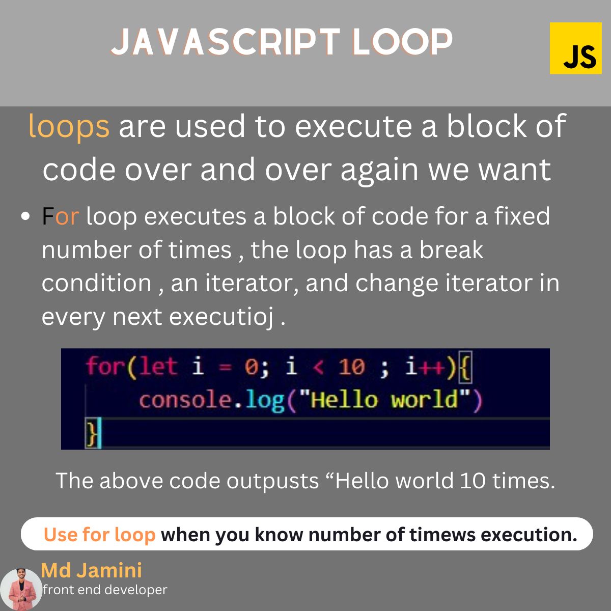 Learning JavaScript Loops with Mentor Vishwa Mohan | Md Jamini posted ... Learning JavaScript Loops with Mentor Vishwa Mohan | Md Jamini posted ...