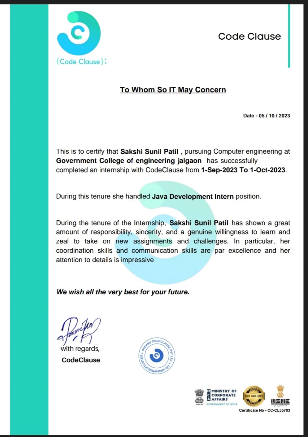 SAKSHI PATIL on LinkedIn: #codeclause #javadevelopment #intern # ... SAKSHI PATIL on LinkedIn: #codeclause #javadevelopment #intern # ...