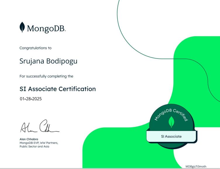 #mongodb #certification | Srujana Bodipogu #mongodb #certification | Srujana Bodipogu