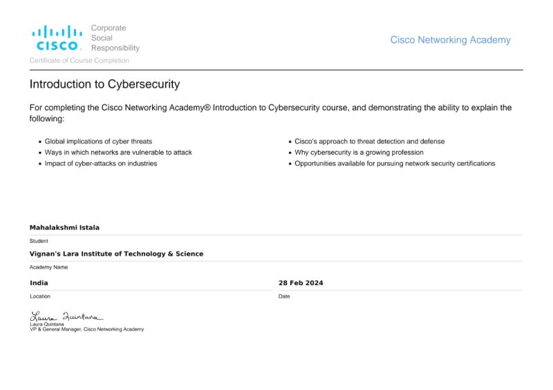 Mahalakshmi Istala on LinkedIn: #cisco Mahalakshmi Istala on LinkedIn: #cisco