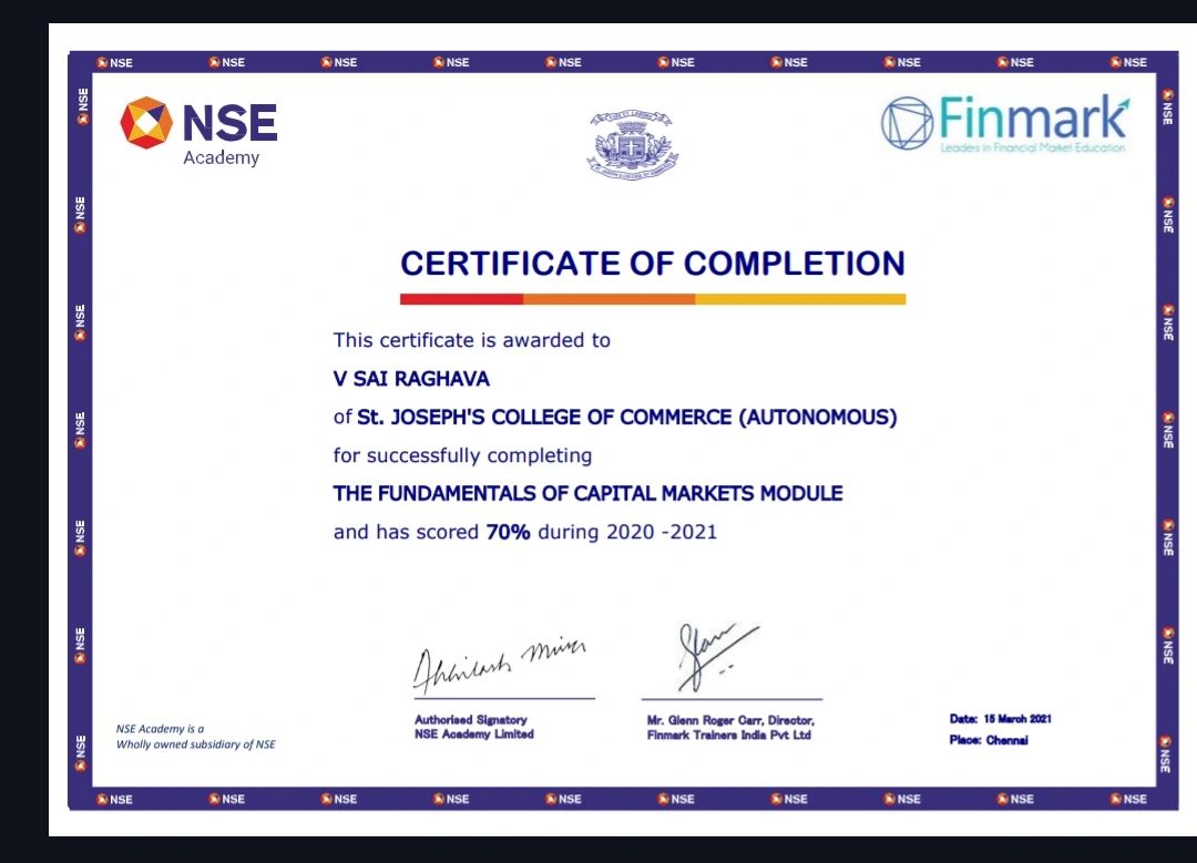 Sai Raghava V on LinkedIn: completed financial markets course Sai Raghava V on LinkedIn: completed financial markets course