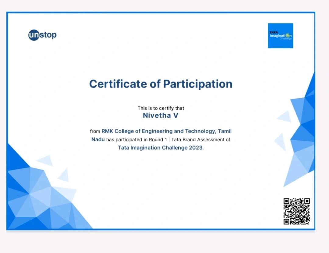 Nivetha Venkatesan on LinkedIn: #tata #unstop Nivetha Venkatesan on LinkedIn: #tata #unstop