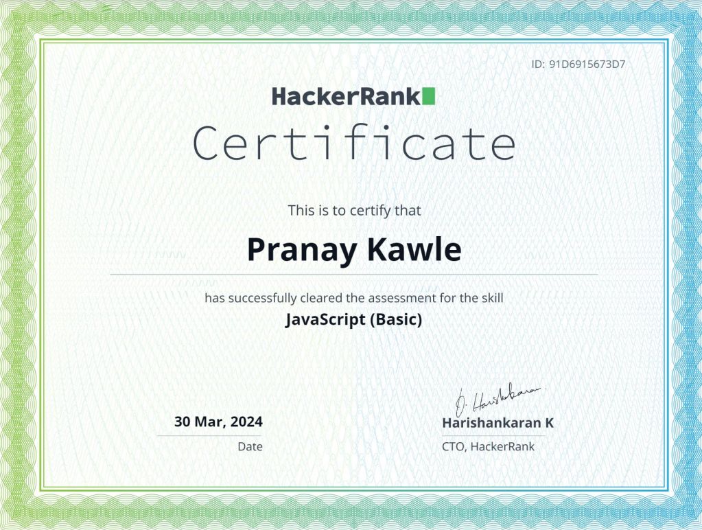 Pranay Kawle on LinkedIn: Validated my foundational JavaScript skills ... Pranay Kawle on LinkedIn: Validated my foundational JavaScript skills ...