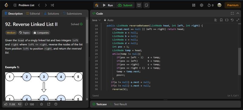 Sarvesh Patel on LinkedIn: 🚀 LeetCode 92: Reverse Linked List II – My ... Sarvesh Patel on LinkedIn: 🚀 LeetCode 92: Reverse Linked List II – My ...