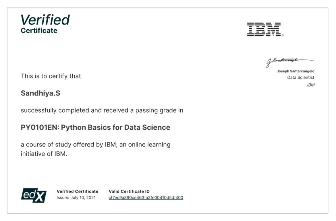 Sandhiya S on LinkedIn: Certification for python basics Sandhiya S on LinkedIn: Certification for python basics