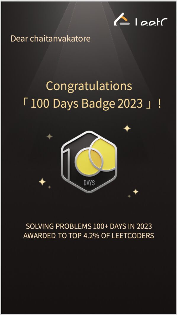 Achieved LeetCode badge for problem solving | Chaitanya Katore posted ... Achieved LeetCode badge for problem solving | Chaitanya Katore posted ...