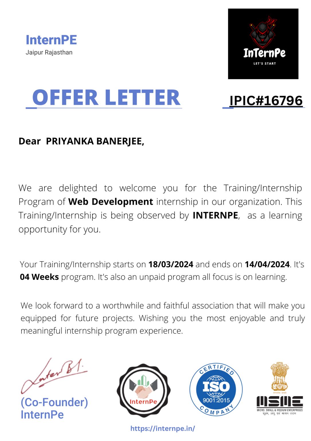 Priyanka Banerjee on LinkedIn: #internpe #internship #webdevelopment Priyanka Banerjee on LinkedIn: #internpe #internship #webdevelopment