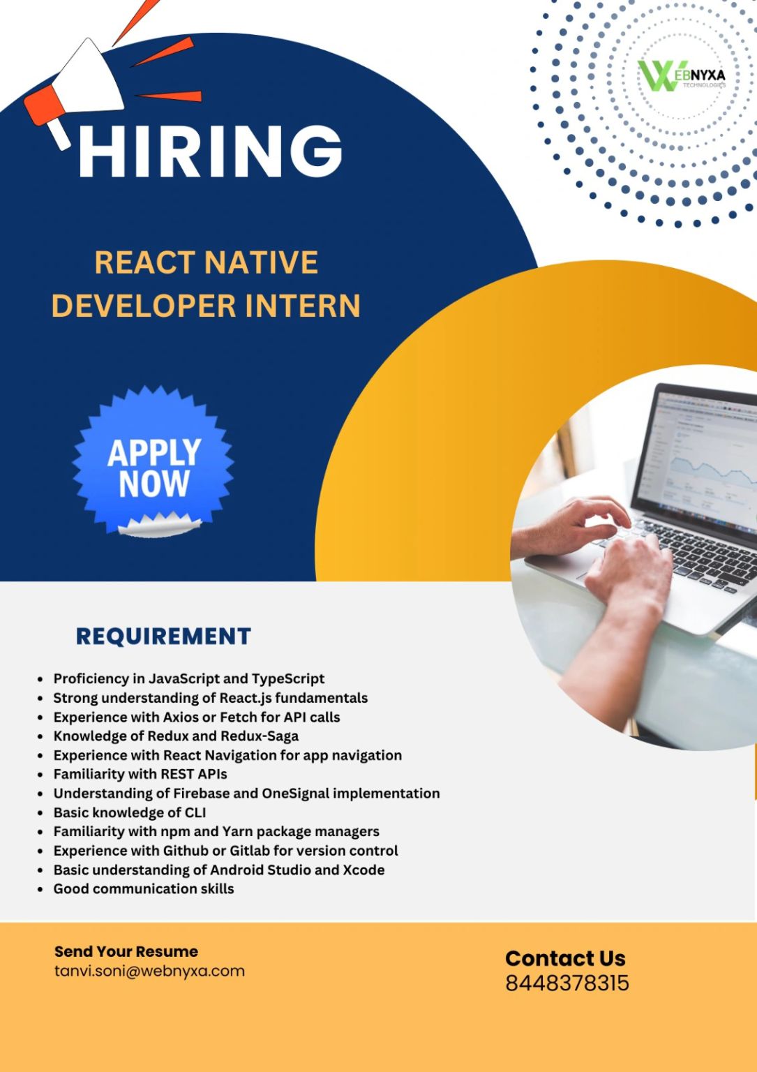 Urgent Hiring: React Native Intern We are looking for freshers who are ... Urgent Hiring: React Native Intern We are looking for freshers who are ...
