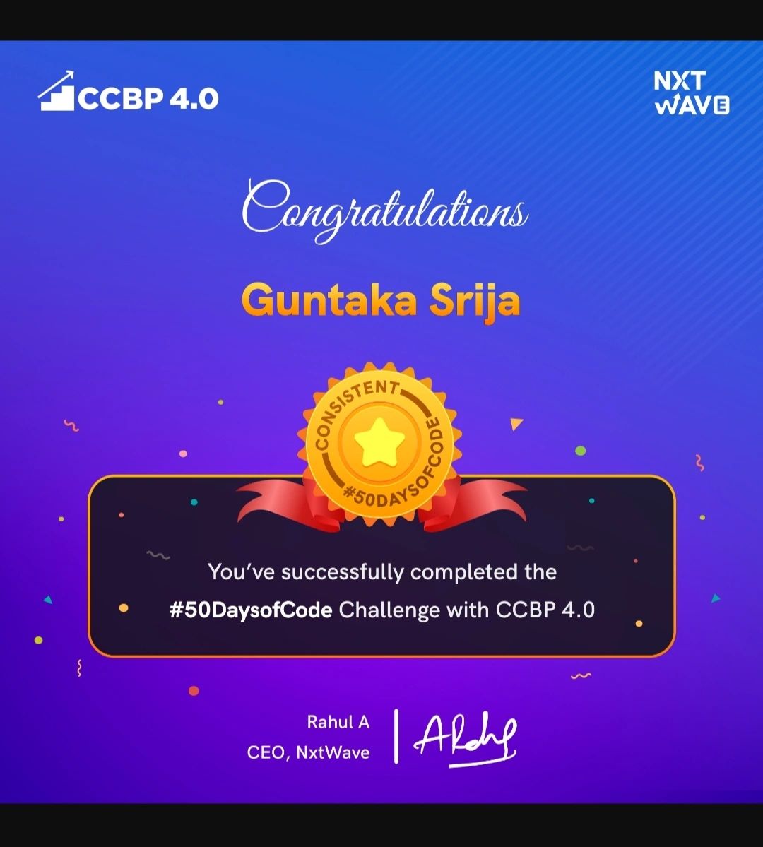 Srija Guntaka on LinkedIn: #50dayscode Srija Guntaka on LinkedIn: #50dayscode