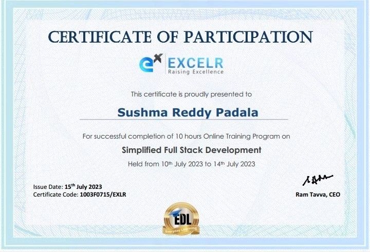 Sushma reddy Padala on LinkedIn: #javafullstack #certificate # ... Sushma reddy Padala on LinkedIn: #javafullstack #certificate # ...