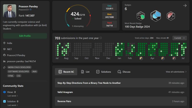 Prasoon Pandey on LinkedIn: Done 400+ questions . LeetCode Prasoon Pandey on LinkedIn: Done 400+ questions . LeetCode