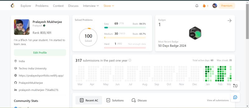Completed 100 questions on LeetCode today | Pralayesh Mukherjee posted ... Completed 100 questions on LeetCode today | Pralayesh Mukherjee posted ...