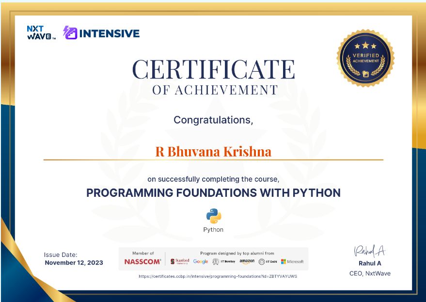 Completed Programming Foundations with Python | Bhuvana Krishna ... Completed Programming Foundations with Python | Bhuvana Krishna ...