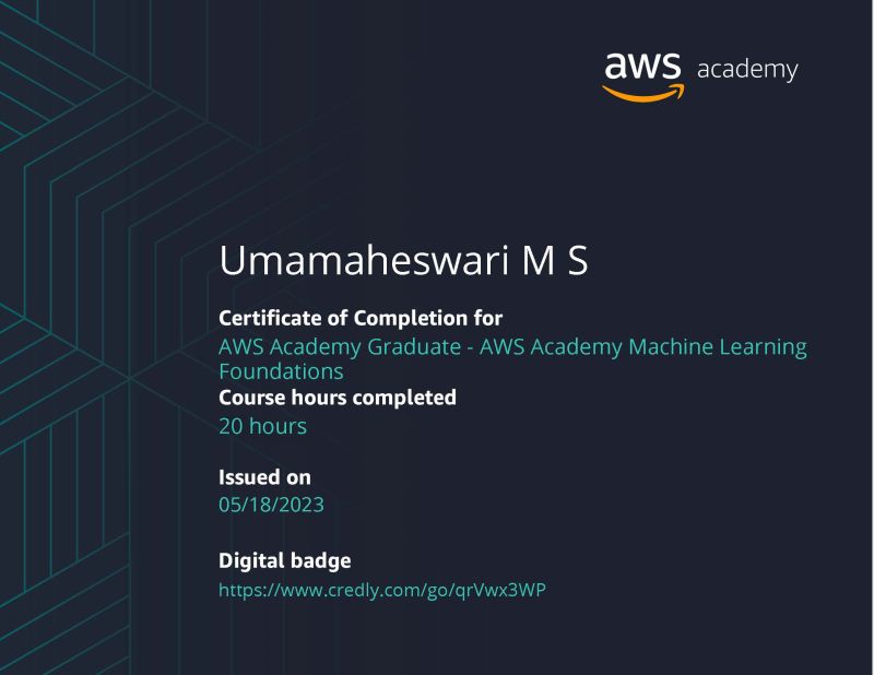 #awsacademy #machinelearning | Umamaheswari M S #awsacademy #machinelearning | Umamaheswari M S