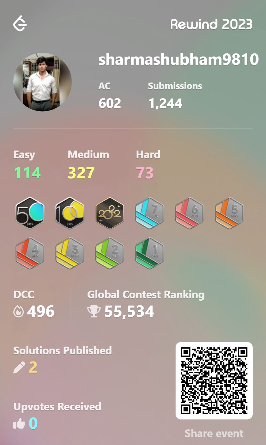 Sharing my Leetcode Rewind 2023. This year I solved 514 questions ... Sharing my Leetcode Rewind 2023. This year I solved 514 questions ...