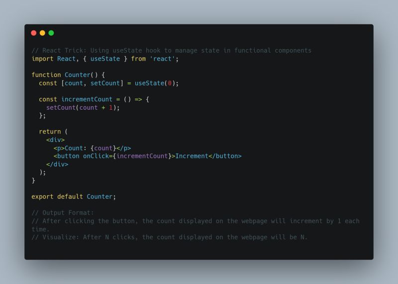 Day 2: JavaScript(ReactJs - Using useState hook) Explanation: This ... Day 2: JavaScript(ReactJs - Using useState hook) Explanation: This ...