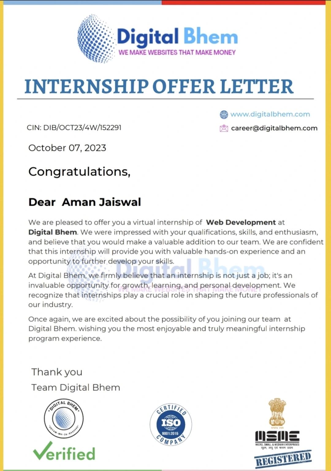 Aman Jaiswal on LinkedIn: #digitalbhem #webdevelopment #internship Aman Jaiswal on LinkedIn: #digitalbhem #webdevelopment #internship