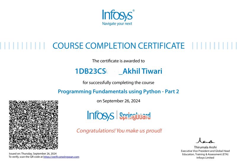 Akhil Tiwari on LinkedIn: #python #learningjourney #coding #infosys # ... Akhil Tiwari on LinkedIn: #python #learningjourney #coding #infosys # ...