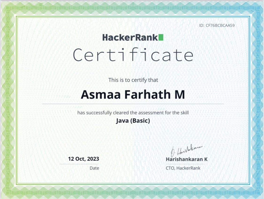 Asmaa Farhath M on LinkedIn: #java #hakerrank Asmaa Farhath M on LinkedIn: #java #hakerrank