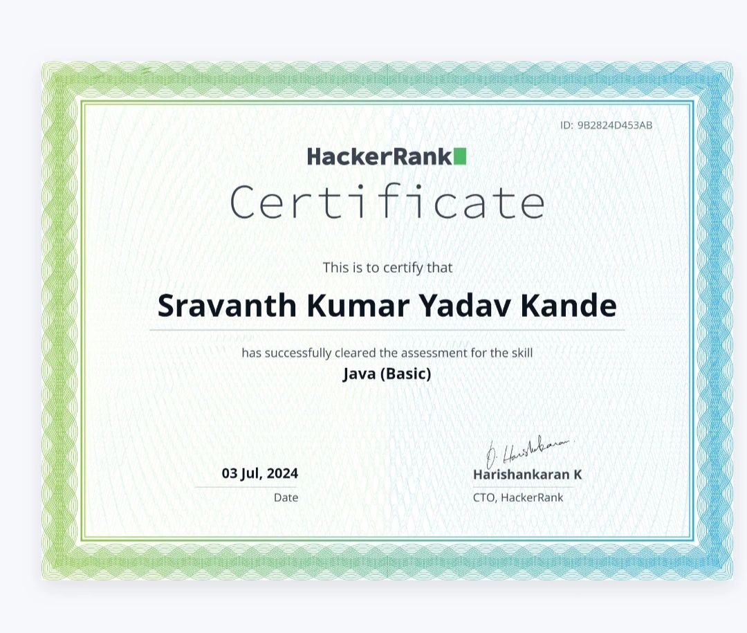 Sravanth Kumar on LinkedIn: #java #certification #hackerrank # ... Sravanth Kumar on LinkedIn: #java #certification #hackerrank # ...