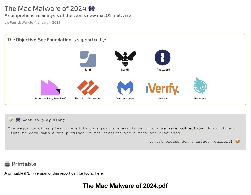 The macOS Malware of 2024 report from Objective-See is here 🚀Thanks ... The macOS Malware of 2024 report from Objective-See is here 🚀Thanks ...