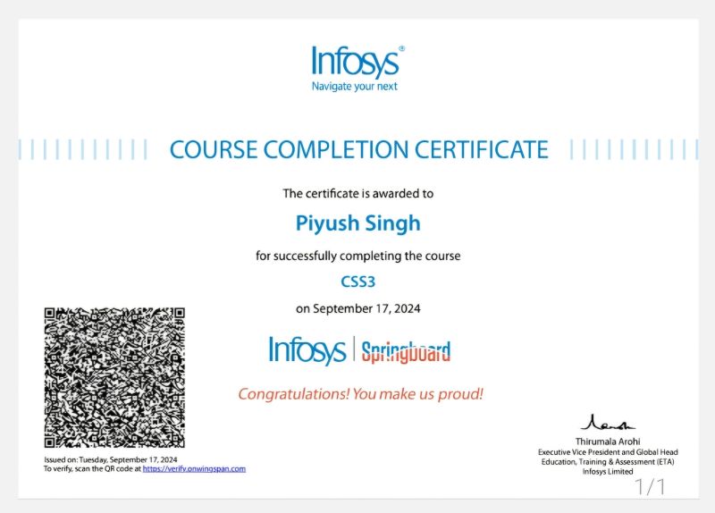 Piyush Singh on LinkedIn: Completed my Css journey with spring Board ... Piyush Singh on LinkedIn: Completed my Css journey with spring Board ...