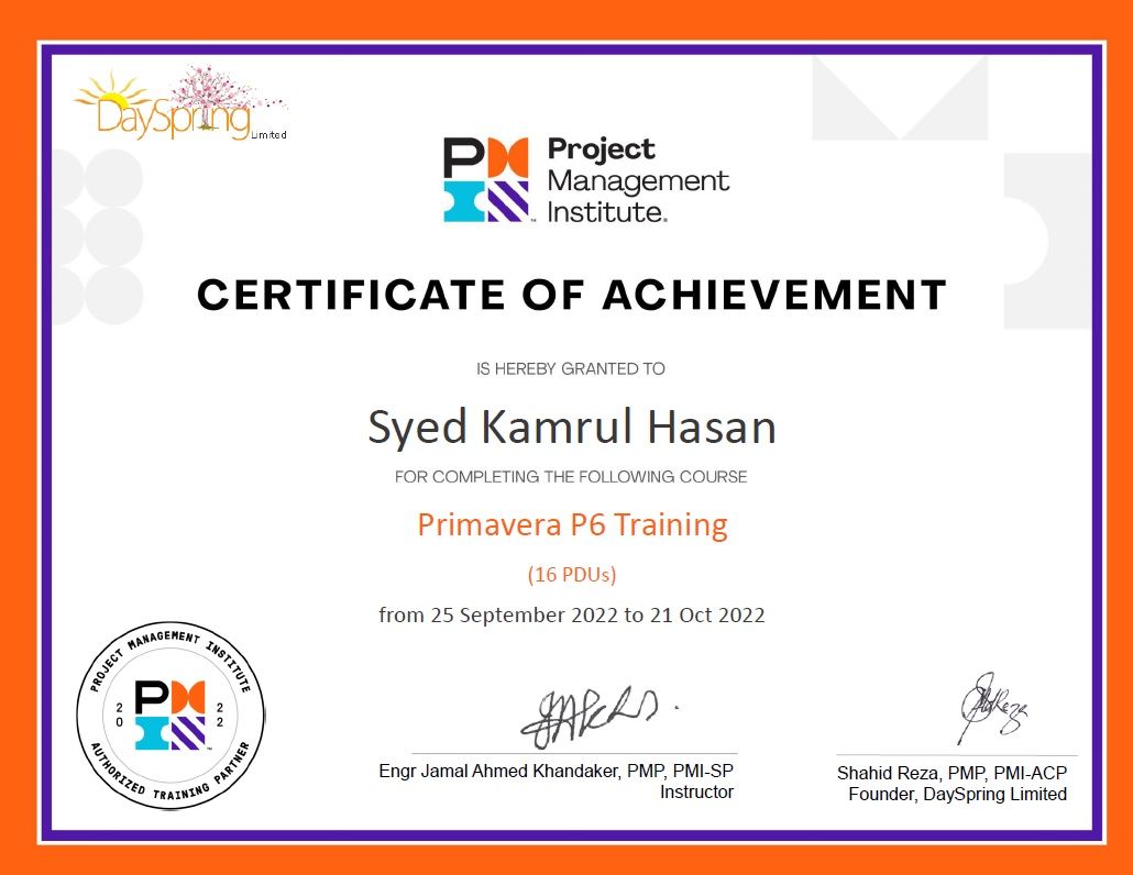Syed Kamrul Hasan PMP® CSM® on LinkedIn: Completed Primavera P6... Good ... Syed Kamrul Hasan PMP® CSM® on LinkedIn: Completed Primavera P6... Good ...