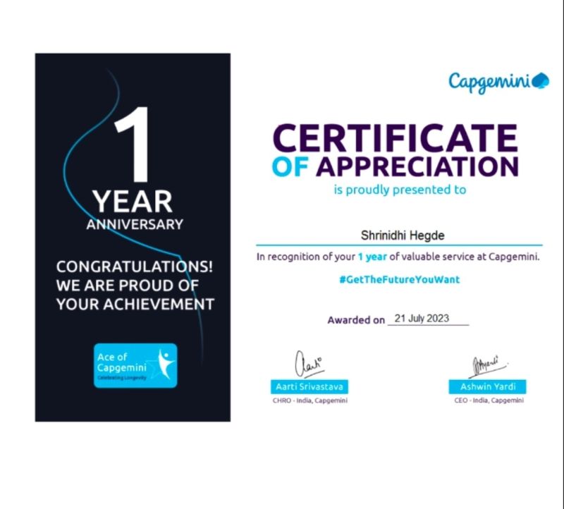 Shrinidhi Hegde on LinkedIn: #oneyearatcapgemini #gratitude # ... Shrinidhi Hegde on LinkedIn: #oneyearatcapgemini #gratitude # ...