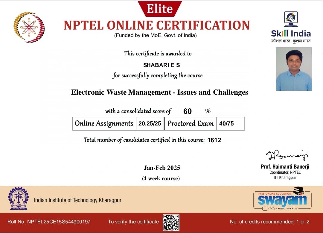 #sustainability #ewastemanagement #nptel | Shabari Shanmugam #sustainability #ewastemanagement #nptel | Shabari Shanmugam