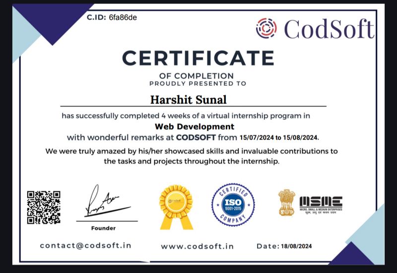 Harshit sunal on LinkedIn: #codsoft #webdevelopment #internship # ... Harshit sunal on LinkedIn: #codsoft #webdevelopment #internship # ...