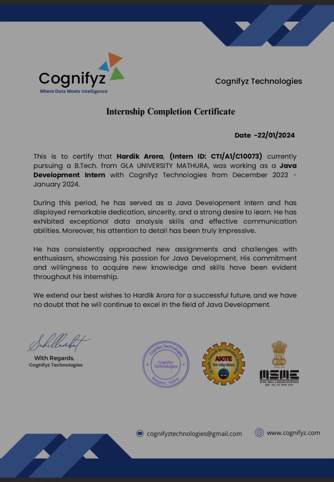Hardik Arora on LinkedIn: #javadeveloper #internshipcomplete # ... Hardik Arora on LinkedIn: #javadeveloper #internshipcomplete # ...