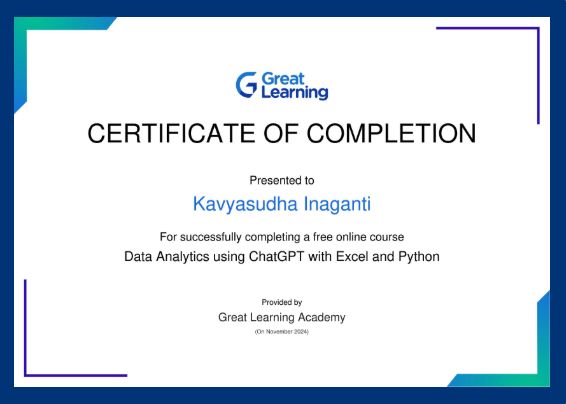 Kavya Sudha I on LinkedIn: #dataanalytics #python #excel #ai #greatlearning Kavya Sudha I on LinkedIn: #dataanalytics #python #excel #ai #greatlearning