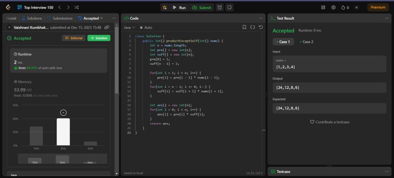 Day46 of #100daysofcode: DSA for Array Except Self | Vaishnavi ... Day46 of #100daysofcode: DSA for Array Except Self | Vaishnavi ...