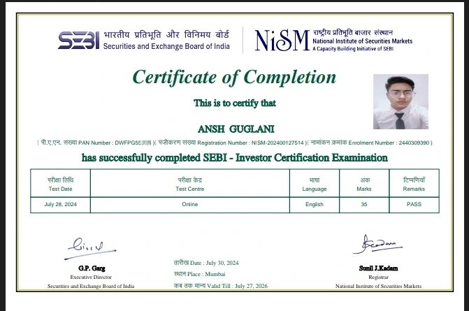Ansh Guglani ♻️ on LinkedIn: #nism #sebi #investors #certification # ... Ansh Guglani ♻️ on LinkedIn: #nism #sebi #investors #certification # ...