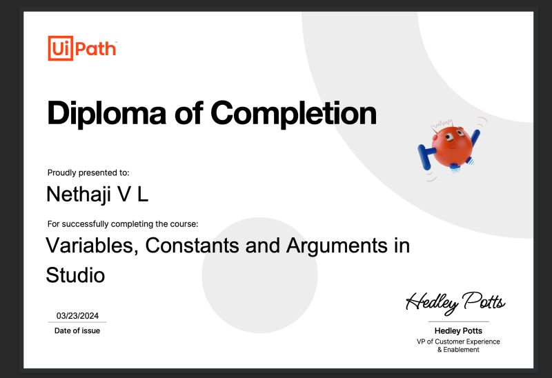 Variables, Constants and Arguments in Studio | Nethaji V L Variables, Constants and Arguments in Studio | Nethaji V L