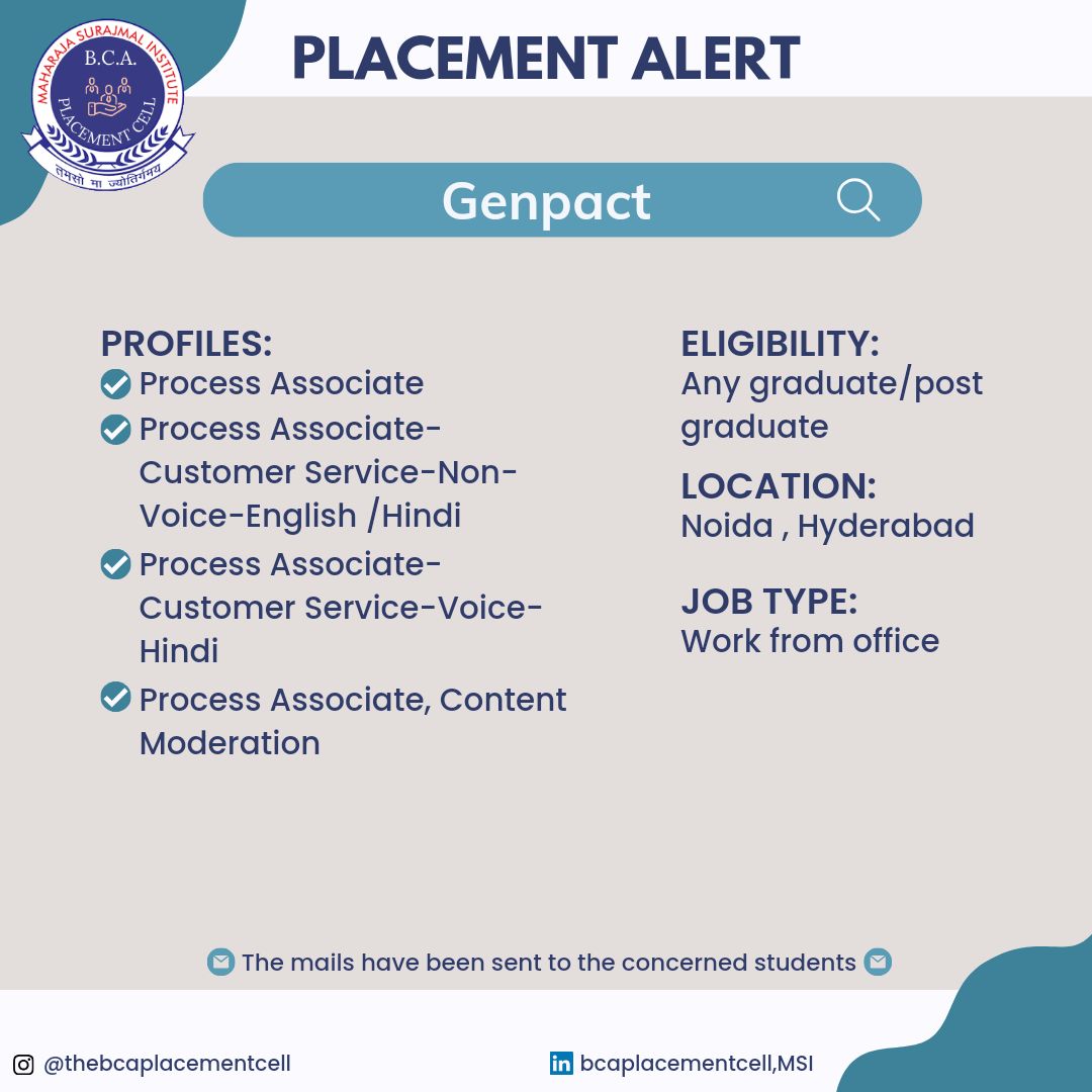 BCA Placement Cell, MSI on LinkedIn: #genpact #msi #bca # ... BCA Placement Cell, MSI on LinkedIn: #genpact #msi #bca # ...