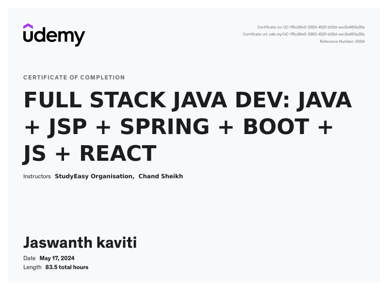 jaswant kaviti on LinkedIn: #java #fullstack #udemy jaswant kaviti on LinkedIn: #java #fullstack #udemy