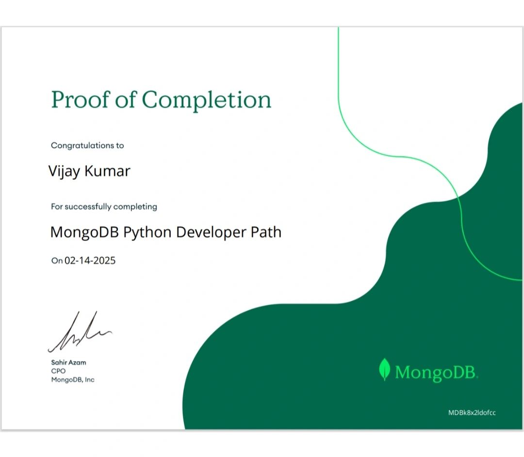 #mongodb #python #nosql #databasedevelopment #certification | Vijay Kumar #mongodb #python #nosql #databasedevelopment #certification | Vijay Kumar