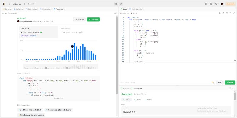 Day 7 of LeetCode Challenge: Merge Sorted Array | LINGESS RATHINAVEL ... Day 7 of LeetCode Challenge: Merge Sorted Array | LINGESS RATHINAVEL ...