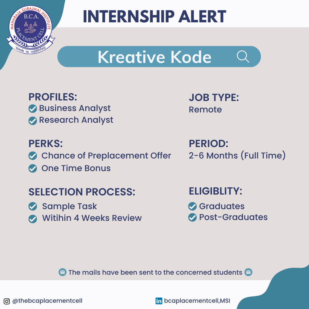 #kreativekode #msi #bca #bcaplacementcell #opportunity #internship ... #kreativekode #msi #bca #bcaplacementcell #opportunity #internship ...